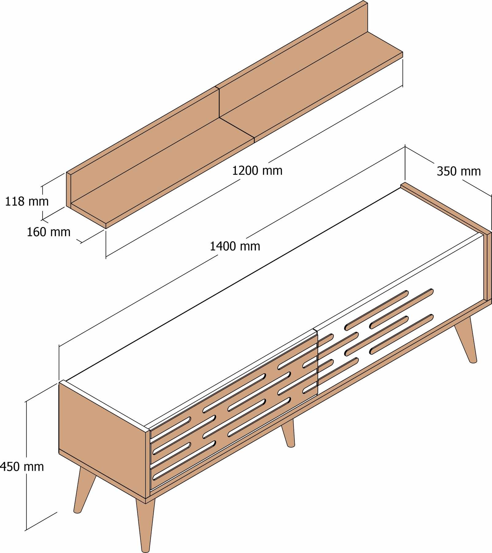 Variant Valensiya 140Cm Tv Ünitesi - Ceviz / Beyaz